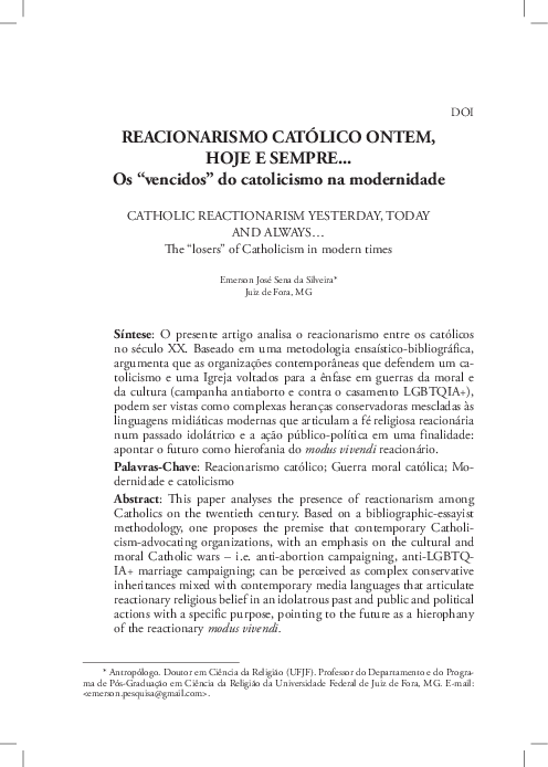 (PDF) Reacionarismo católico ontem, hoje e sempre... Os “vencidos” do ...