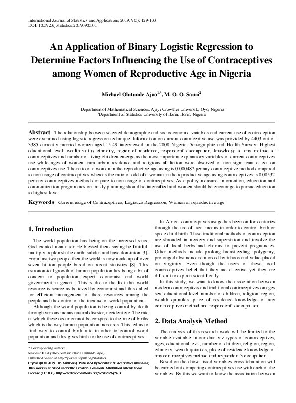 Pdf An Application Of Binary Logistic Regression To Determine Factors Influencing The Use Of