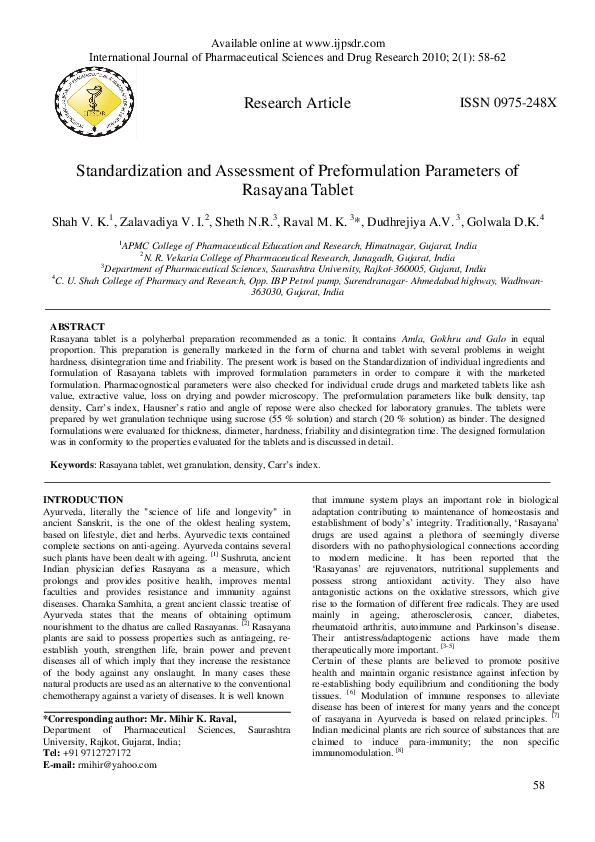 (PDF) Standardization and Assessment of Preformulation Parameters of ...