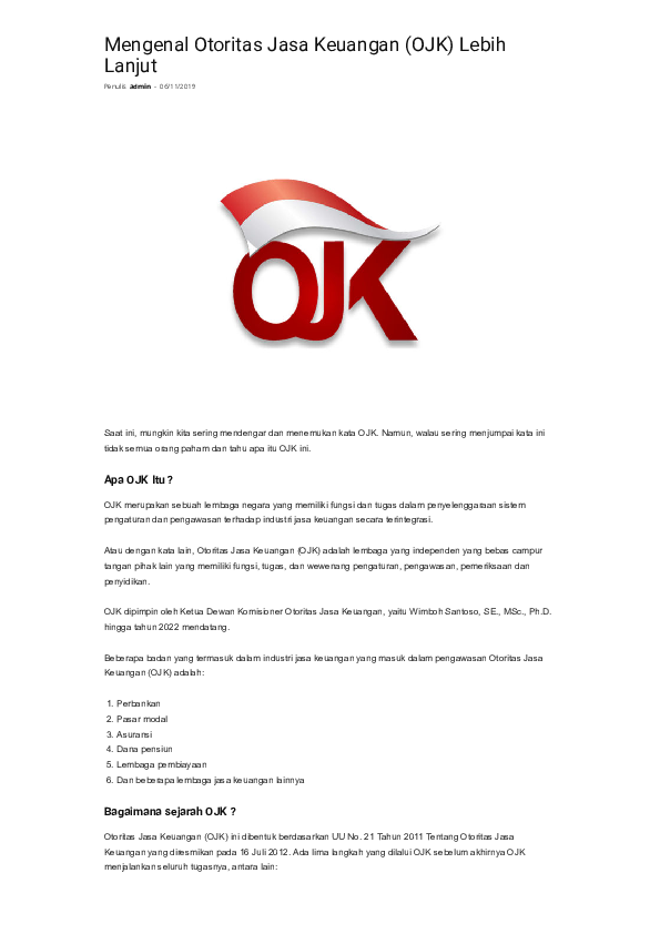 (PDF) Mengenal Otoritas Jasa Keuangan (OJK) Lebih Lanjut