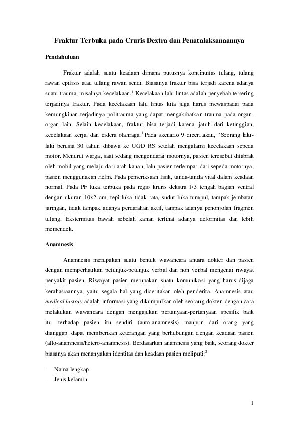 (DOC) Fraktur Terbuka pada Cruris Dextra dan Penatalaksanaannya