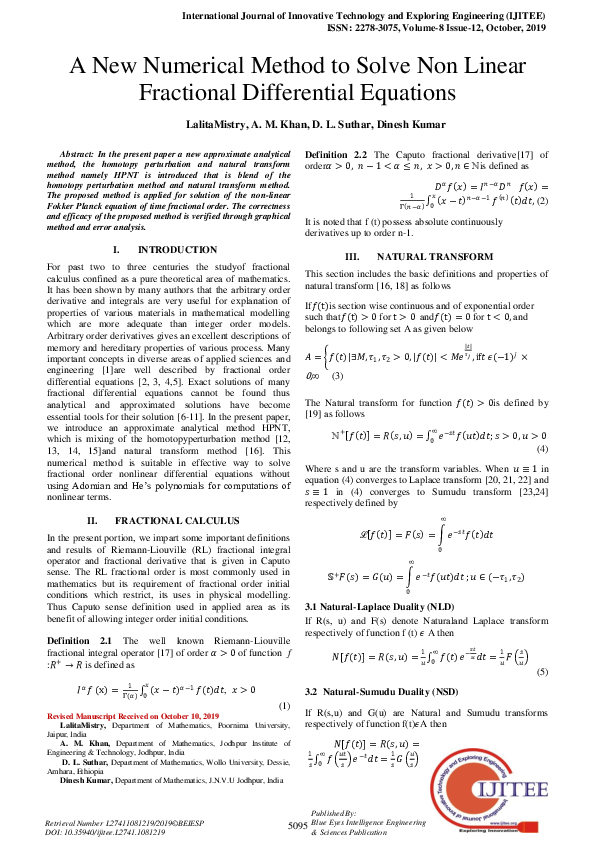 (PDF) A new numerical method to solve non linear fractional ...