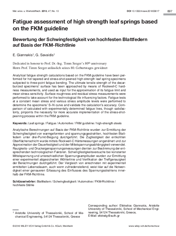 (PDF) Fatigue assessment of high strength leaf springs based on the FKM ...