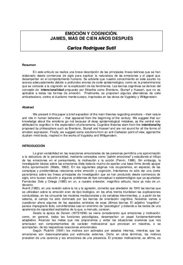 Pdf Emocion Y Cognicion