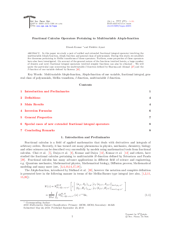 Pdf Fractional Calculus Operators Pertaining To Multivariable Aleph Function