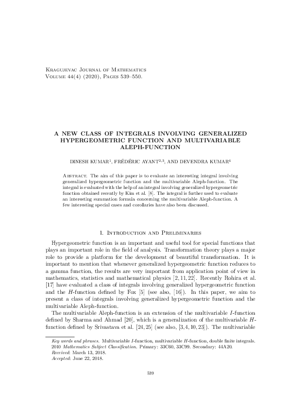 Pdf A New Class Of Integrals Involving Generalized Hypergeometric Function And Multivariable