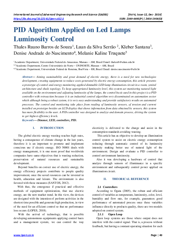(PDF) PID Algorithm Applied on Led Lamps Luminosity Control