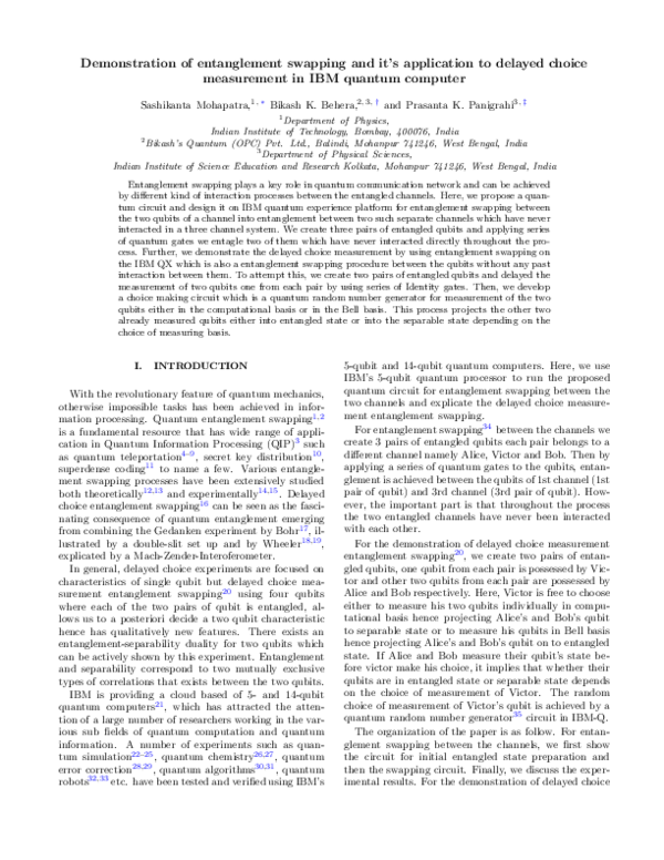 Pdf Quantum Entanglement Swapping