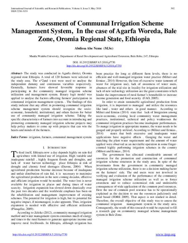 (PDF) Assessment of Communal Irrigation Scheme Management System, In ...