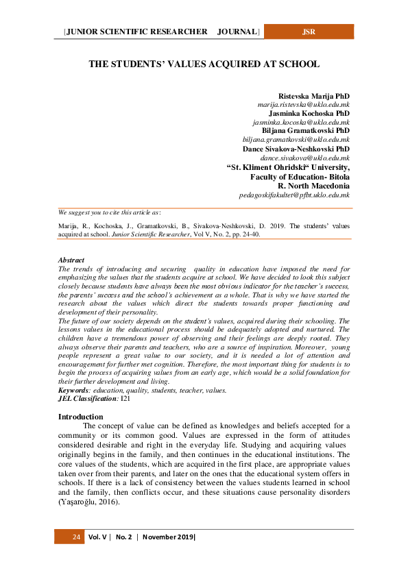 (PDF) The students' values acquired at school