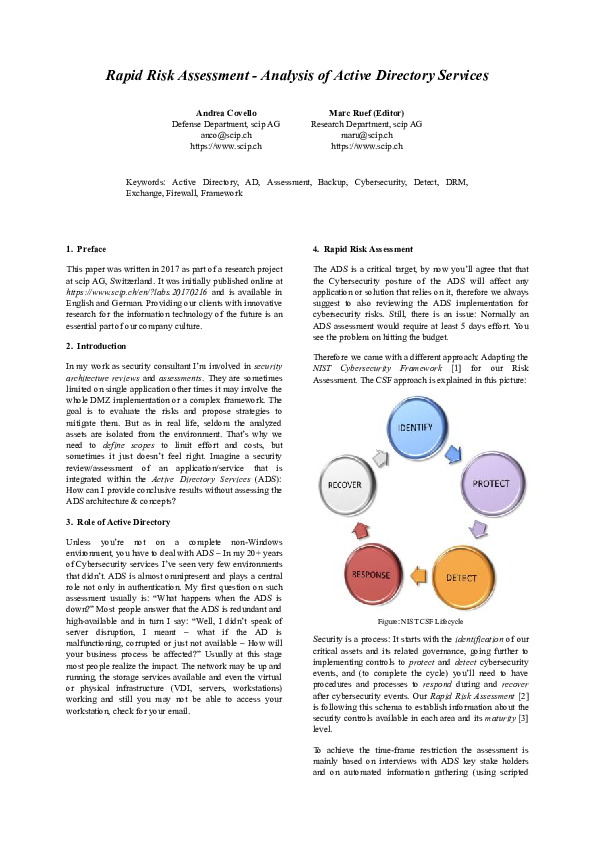 (PDF) Rapid Risk Assessment - Analysis of Active Directory Services