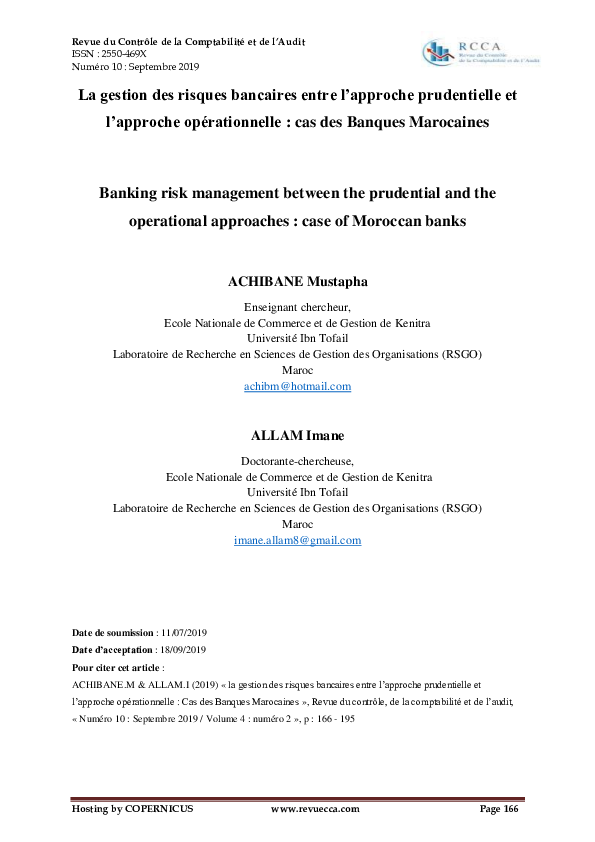 (PDF) La gestion des risques bancaires entre lapproche prudentielle et lapproche operationnelle ...