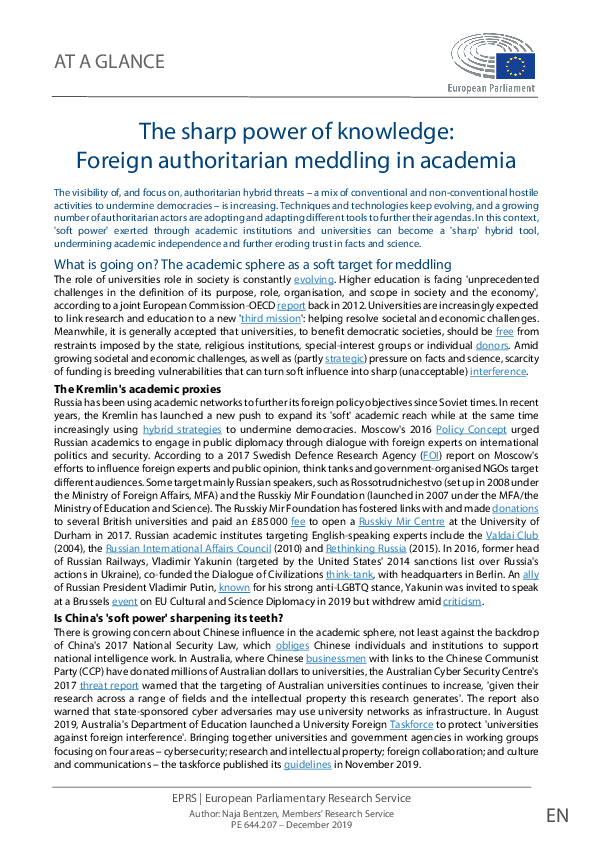 (PDF) The sharp power of knowledge: Foreign authoritarian meddling in ...