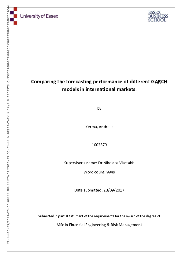 Pdf Comparing The Forecasting Performance Of Different Garch Models