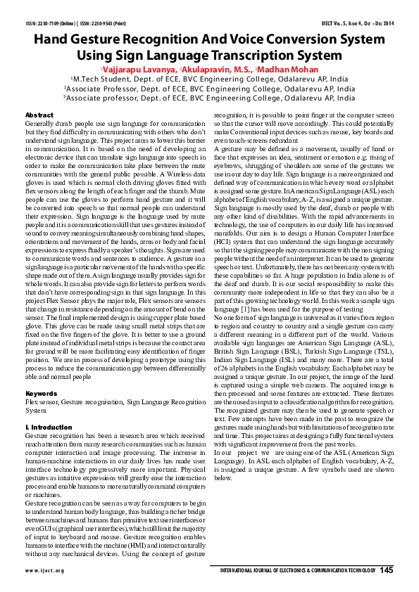 (PDF) Hand Gesture Recognition And Voice Conversion System Using Sign ...