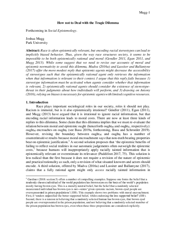(DOC) How not to Deal With The Tragic Dilemma Social Epistemology