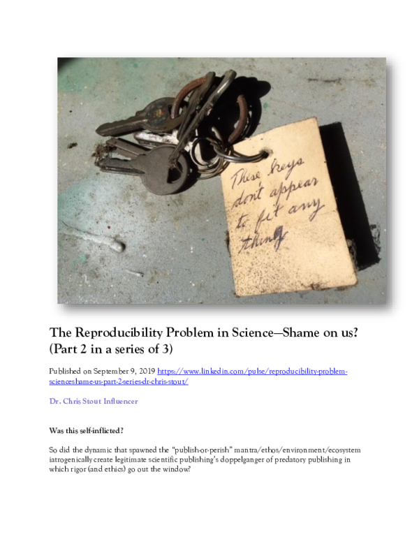 (PDF) The Reproducibility Problem in Science-Shame on us? (Part 2 in a ...