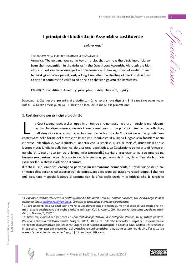 (PDF) I principi del biodiritto in Assemblea costituente, in BioLaw ...
