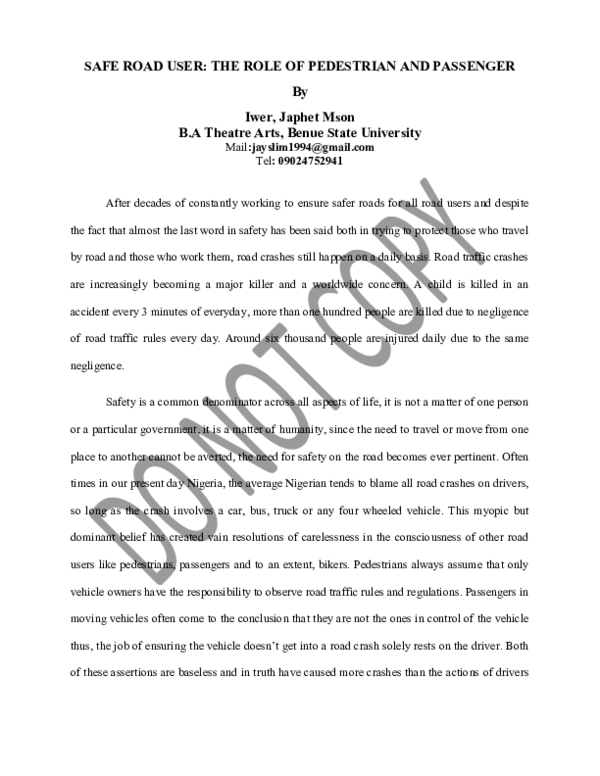 (PDF) SAFE ROAD USER: THE ROLE OF PEDESTRIAN AND PASSENGER