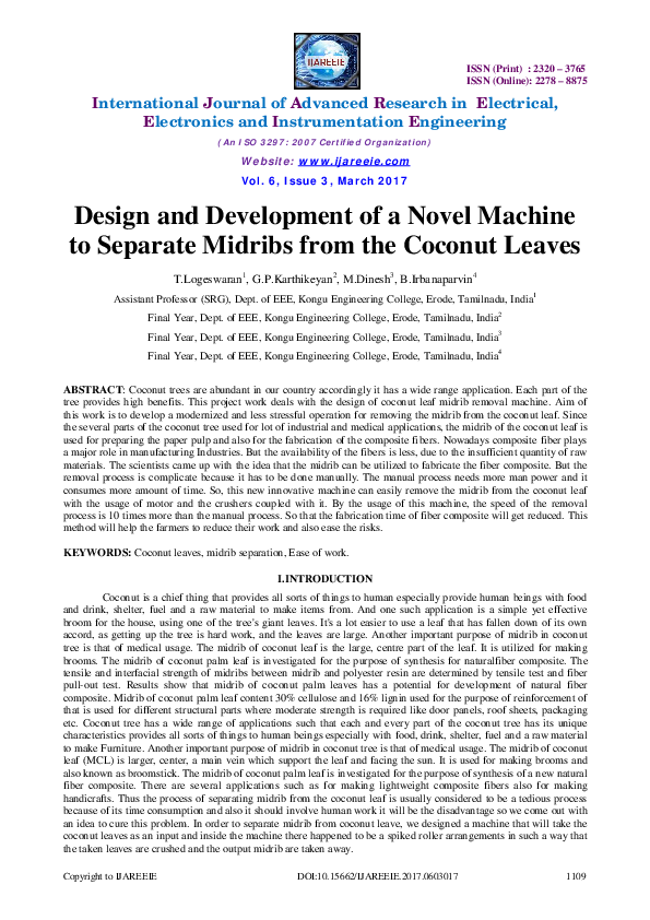 (PDF) Design and Development of a Novel Machine to Separate Midribs ...