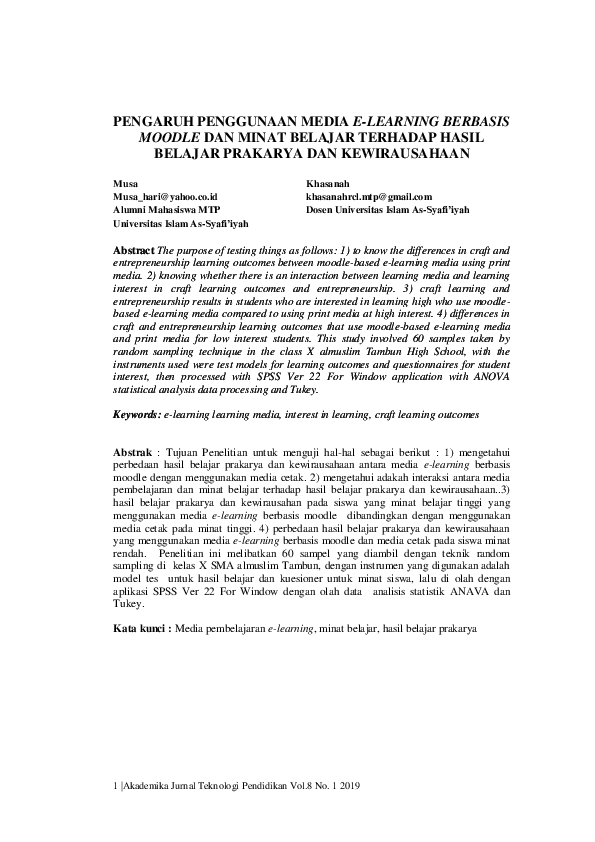 (PDF) PENGARUH PENGGUNAAN MEDIA E-LEARNING BERBASIS MOODLE DAN MINAT BELAJAR TERHADAP HASIL ...