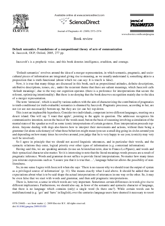 (PDF) Default semantics. Foundations of a compositional theory of acts of communication