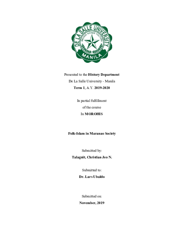 (PDF) Folk Islam in Maranao Society