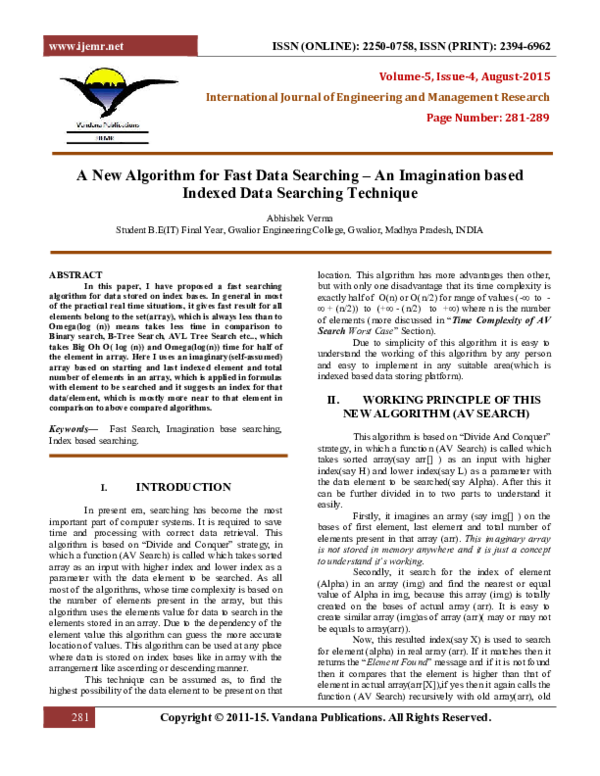 Pdf A New Algorithm For Fast Data Searching An Imagination Based Indexed Data Searching Technique