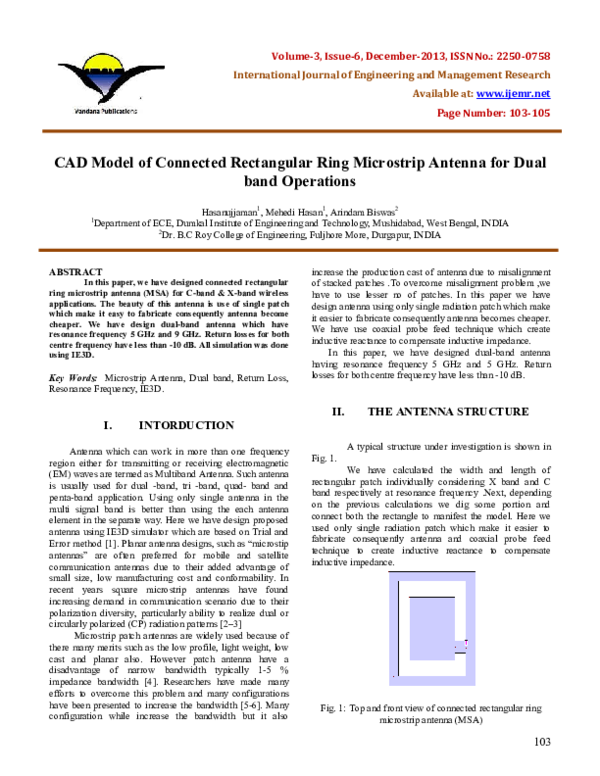 (PDF) CAD Model of Connected Rectangular Ring Microstrip Antenna for Dual band Operations