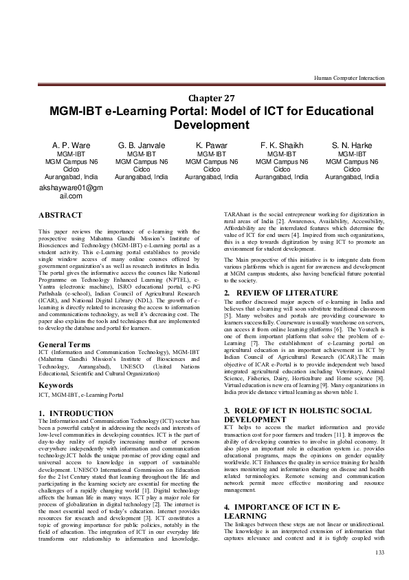 (PDF) MGM-IBT e-Learning Portal: Model of ICT for Educational Development