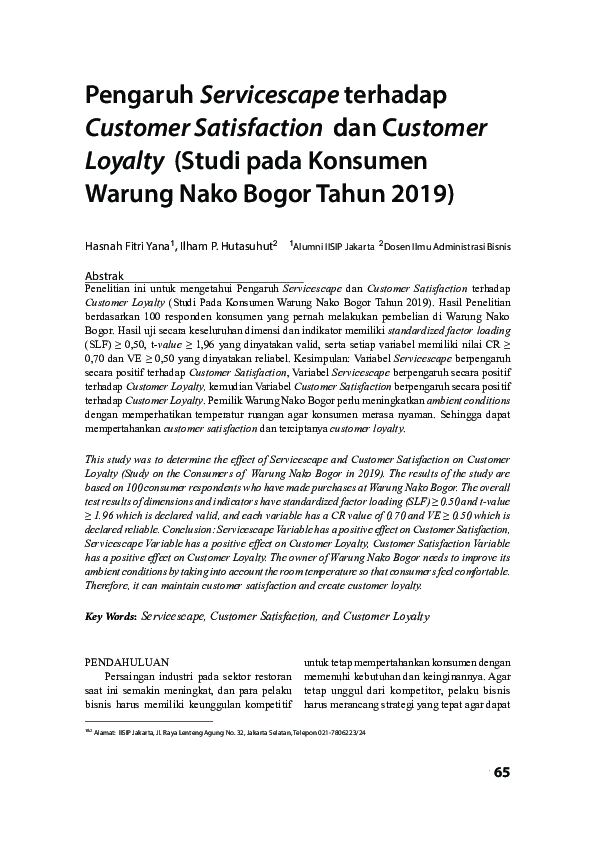 (PDF) Pengaruh Servicescape Terhadap Customer Satisfaction dan Customer Loyalty (Studi pada ...