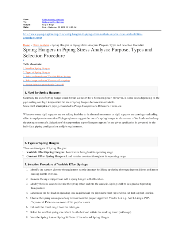 (PDF) Table of contents: 1. Need for Spring Hangers 2. Types of Spring ...