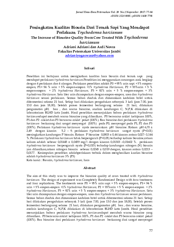 (PDF) Peningkatan Kualitas Biourin Dari Ternak Sapi Yang Mendapat ...