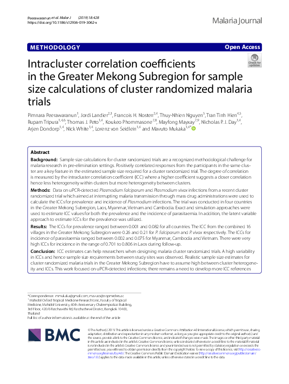 (PDF) Intracluster correlation coefficients in the Greater Mekong Subregion for sample size ...