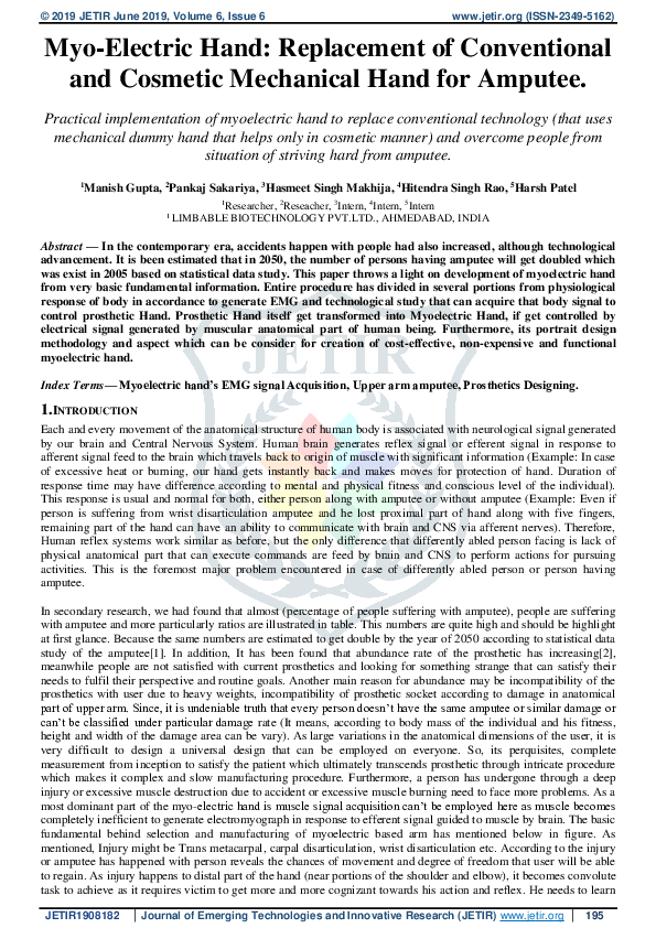 (PDF) Myo-electric Hand: Replacement of Conventional and Cosmetic ...