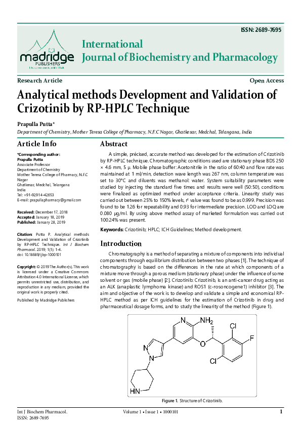 (PDF) Analytical methods Development and Validation of Crizotinib by RP-HPLC Technique