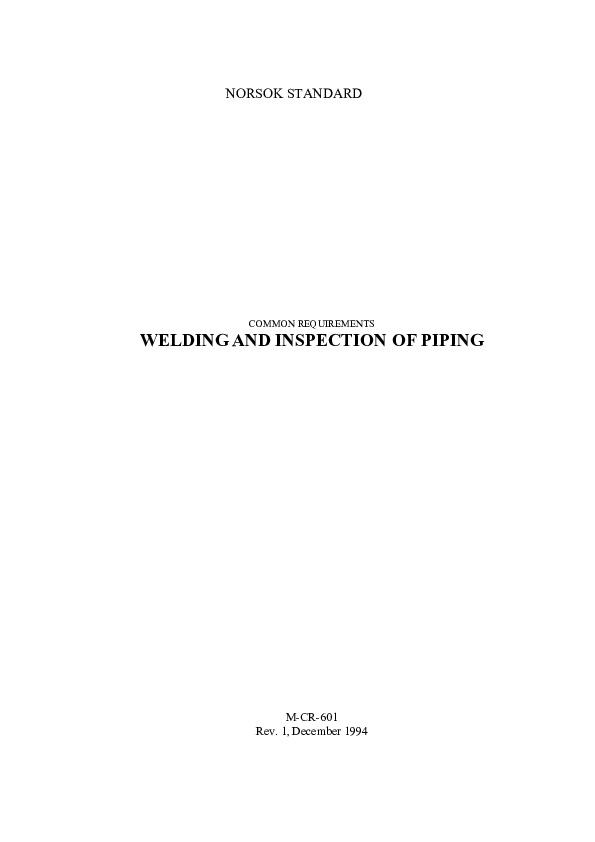 (PDF) NORSOK STANDARD COMMON REQUIREMENTS WELDING AND INSPECTION OF PIPING