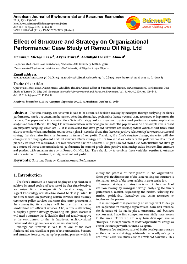 (PDF) Effect of Structure and Strategy on Organizational Performance ...