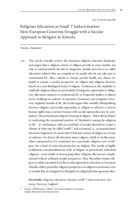(PDF) Religious Education as Small 'i' Indoctrination: How European ...
