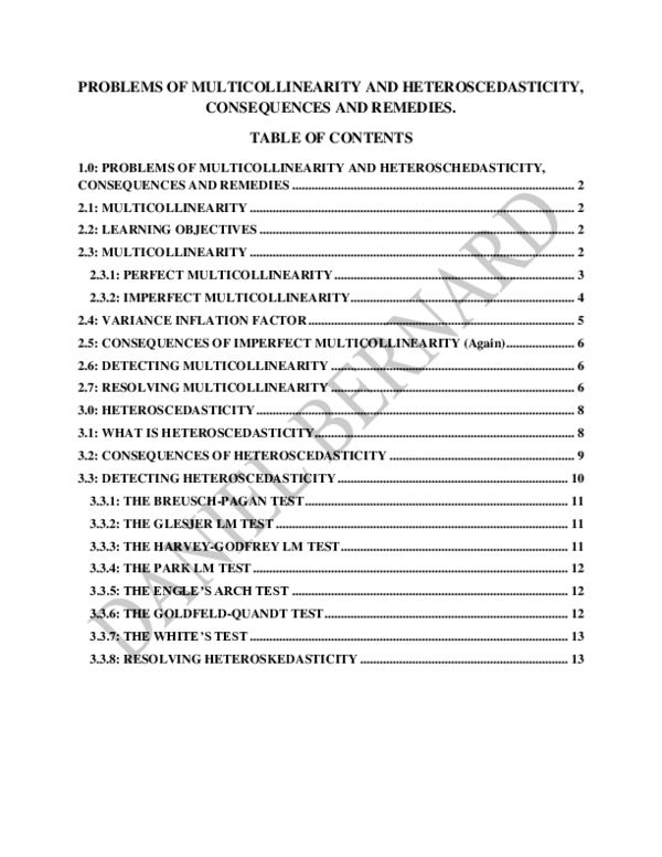 (PDF) PROBLEMS OF MULTICOLLINEARITY AND HETEROSCHEDASTICITY, CONSEQUENCES AND REMEDIES