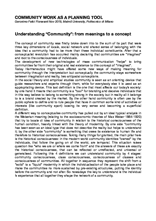 (PDF) COMMUNITY WORK AS A PLANNING TOOL (Part 1)