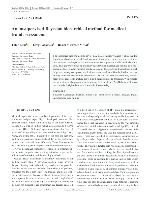 (PDF) An unsupervised Bayesian hierarchical method for medical fraud assessment