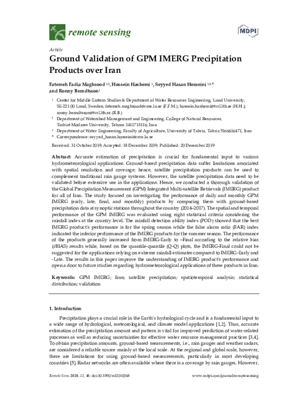 (PDF) Ground Validation of GPM IMERG Precipitation Products over Iran