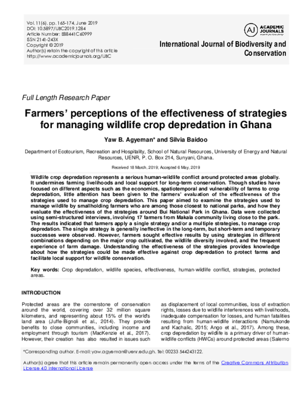 (PDF) Farmers’ perceptions of strategies for managing wildlife crop ...