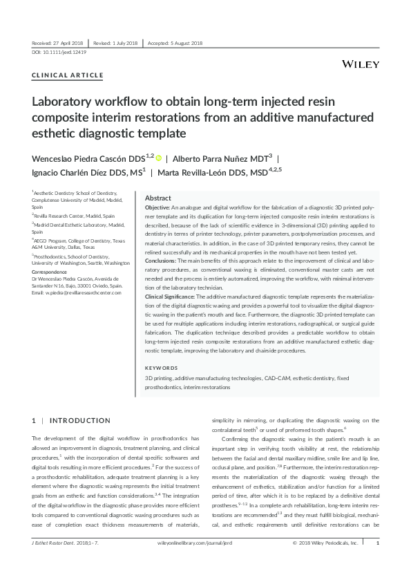 Pdf Laboratory Workflow To Obtain Long Term Injected Resin Composite