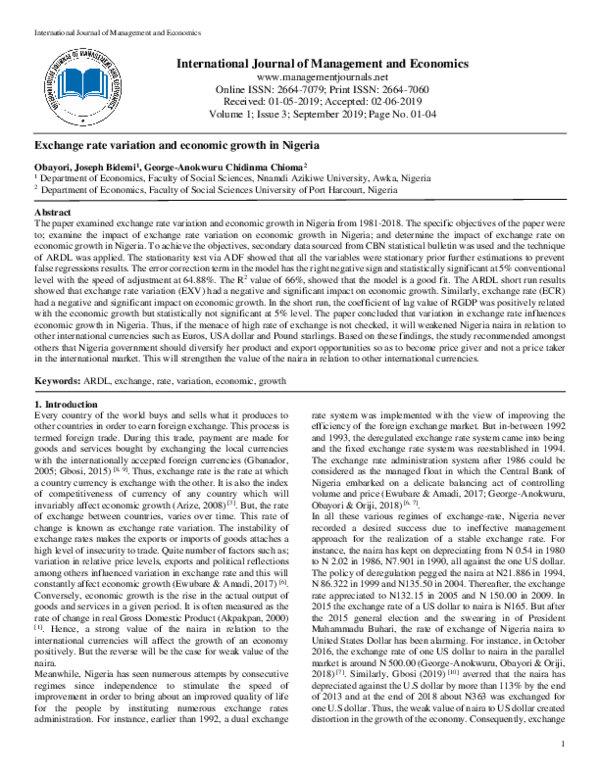 (PDF) Exchange rate variation and economic growth in Nigeria