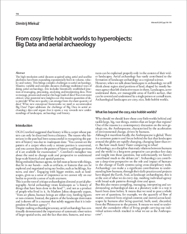 (PDF) From cosy little hobbit worlds to hyperobjects: Big Data and aerial archaeology