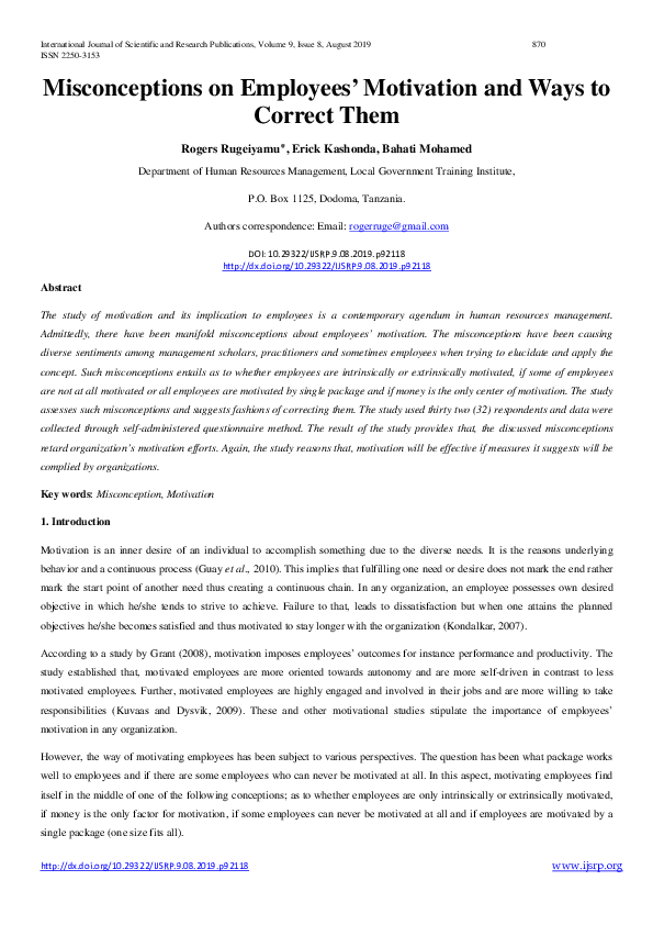 (PDF) Misconceptions on Employees' Motivation and Ways to Correct Them