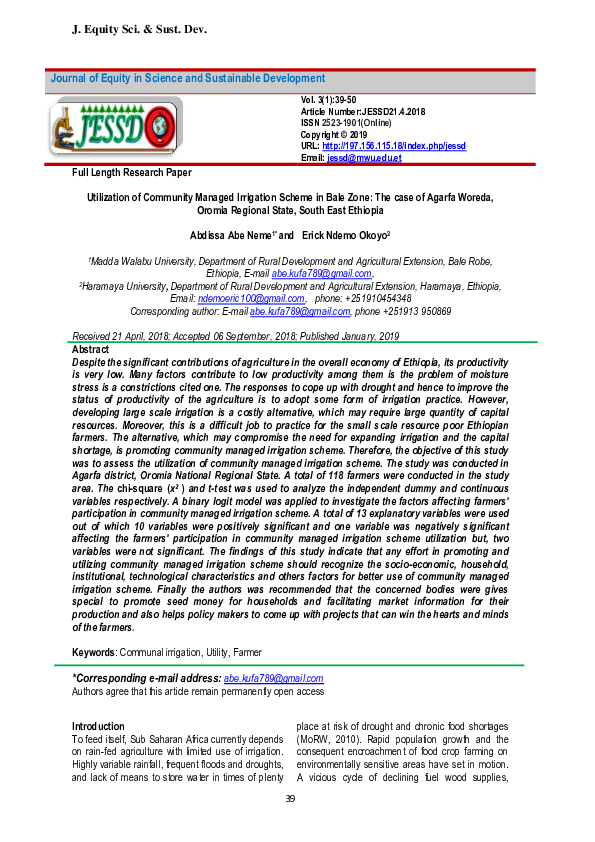 (PDF) Utilization of Community Managed Irrigation Scheme in Bale Zone ...