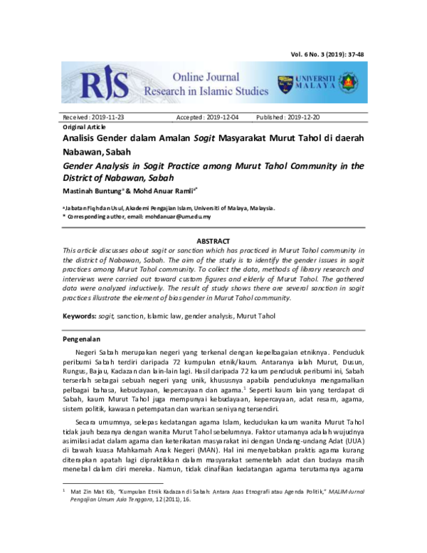 (PDF) Analisis Gender dalam Amalan Sogit Masyarakat Murut Tahol di ...